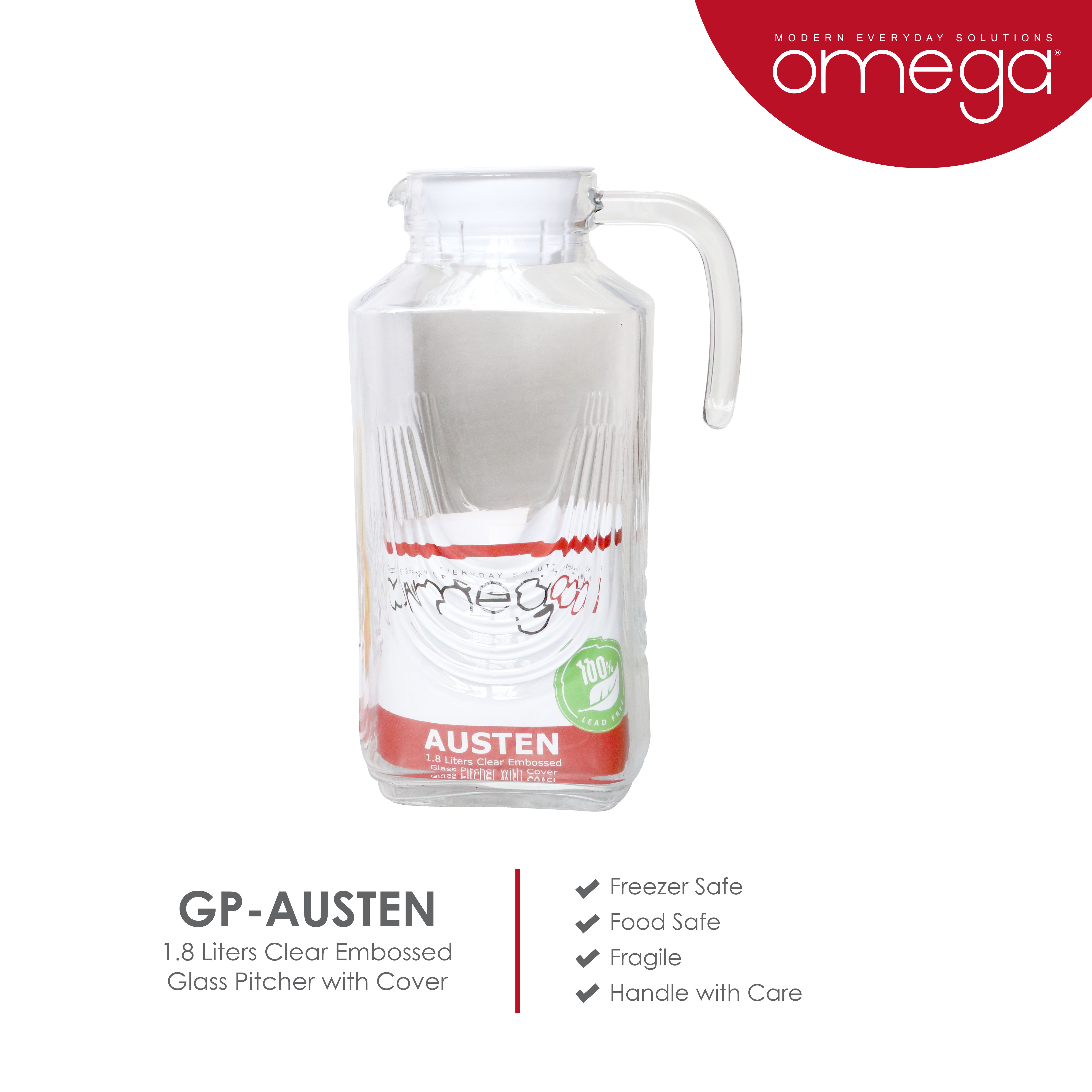 Omega Austen 1.8 Liter Clear Embossed Glass Pitcher | Lazada PH