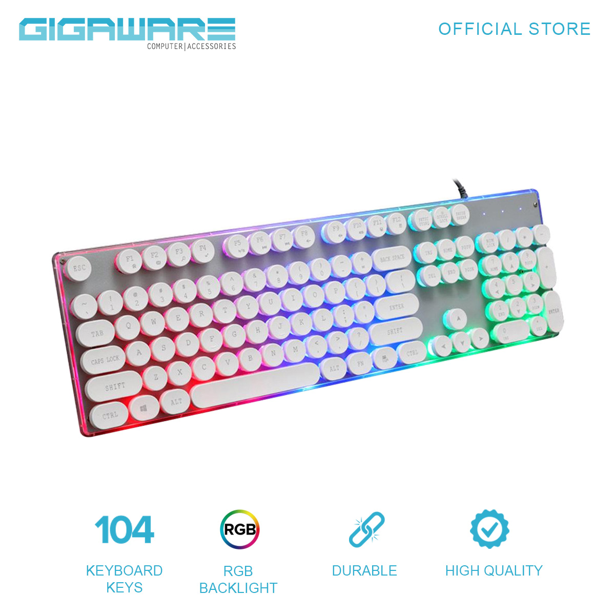 Gigaware GX-60 Retro Punk Luminous Rainbow Mechanical Feel Gaming Keyboard (White) | Lazada PH