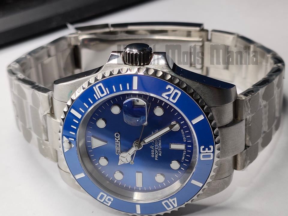 Custom Seiko NH35 Movement Blue Sub Mod 40mm Solid Stainless Steel Sapphire Crystal Ceramic ...