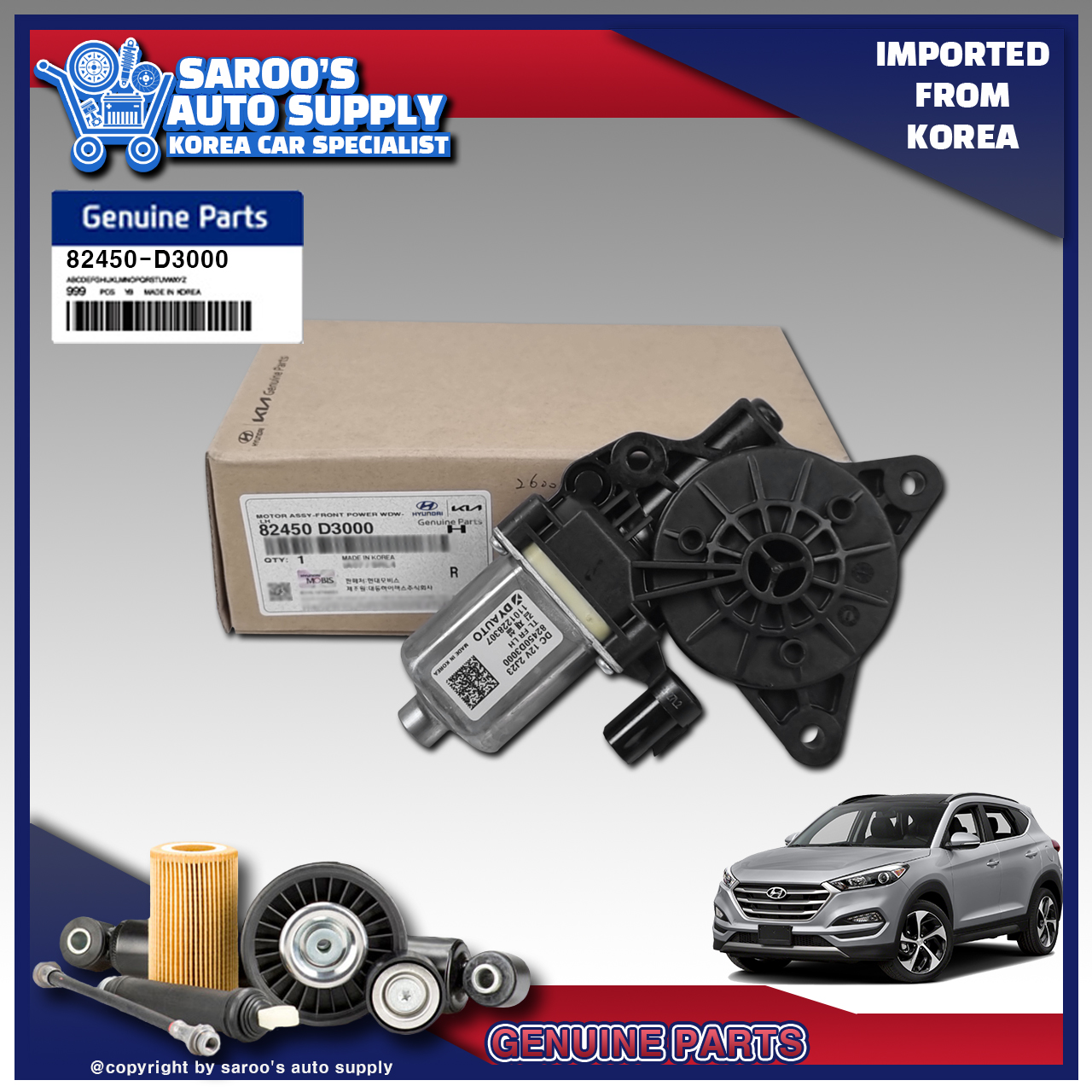 82450-D3010 Replacement Power Window Motor For 2016-2021 Hyundai Tucson ...