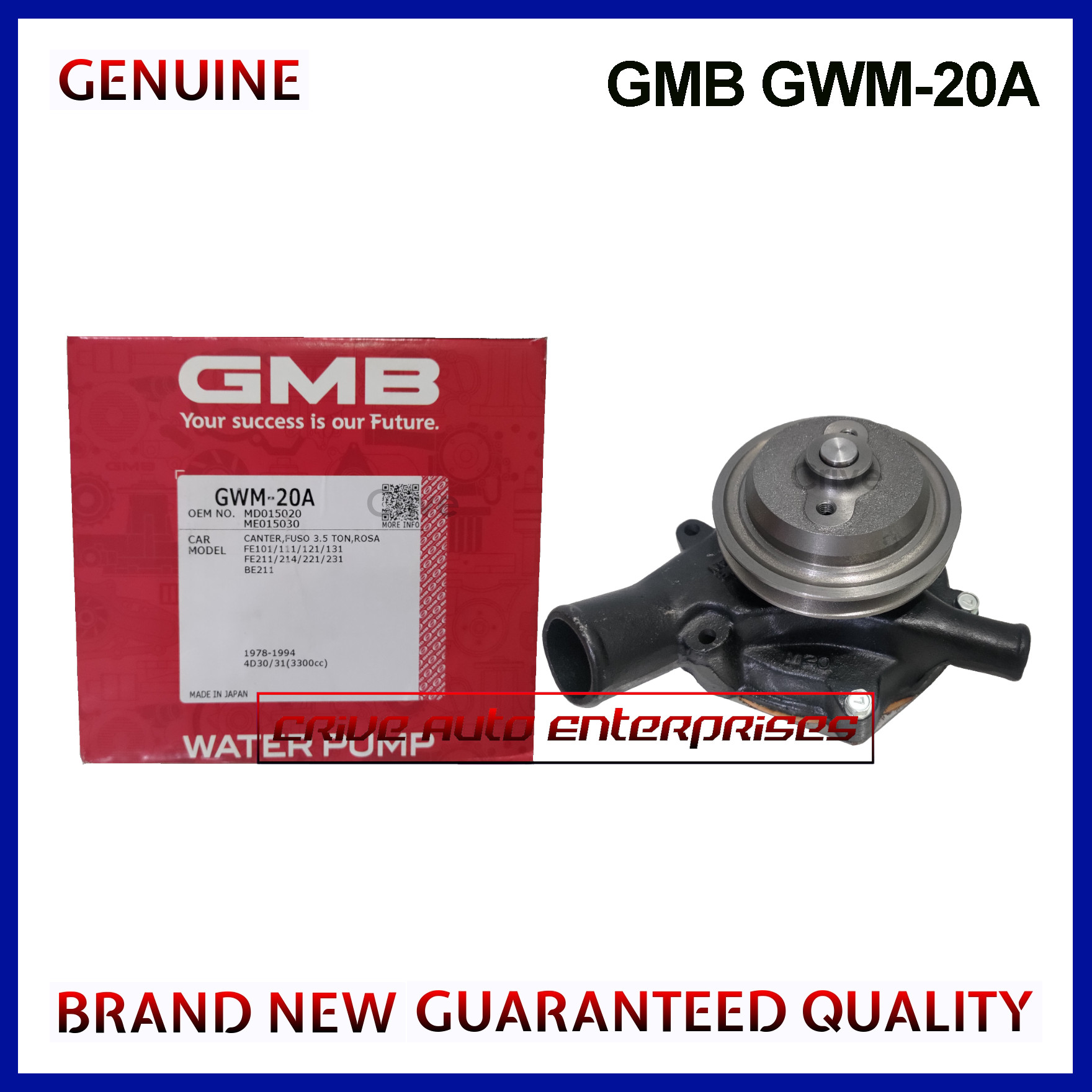 ORIGINAL GMB GWM-20A Water Pump Assembly for Mitsubishi Fuso Canter ...
