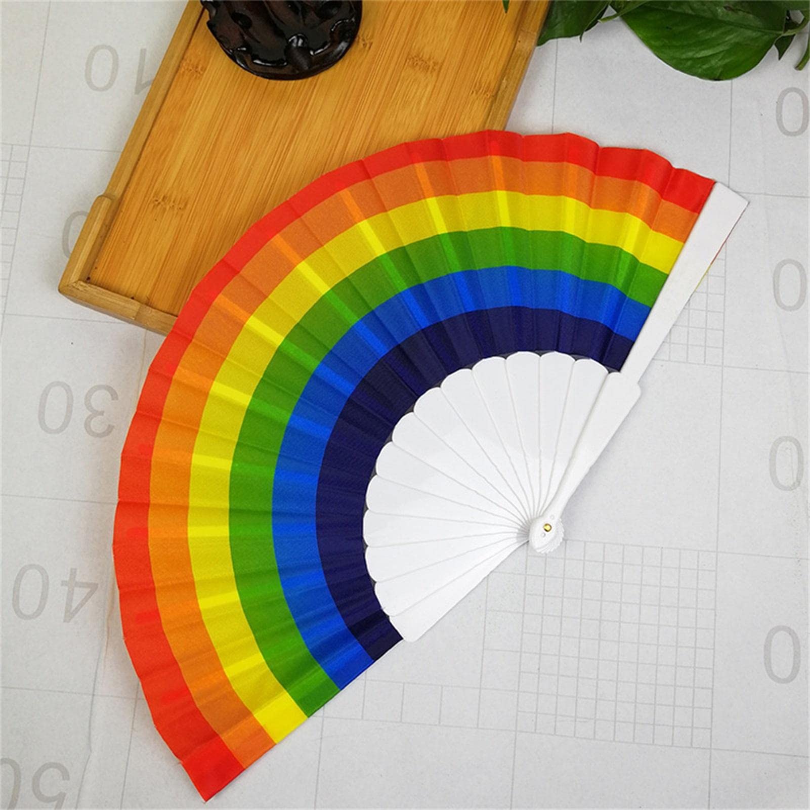 Fashionable Rainbow Handheld Folding Fan Classic Style Solid Cute White ...