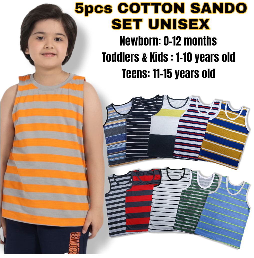 5 PCS KIDS SANDO BUNDLE MALL QUALITY ASSORTED DESIGN 1 - 15 YEARS OLD ...