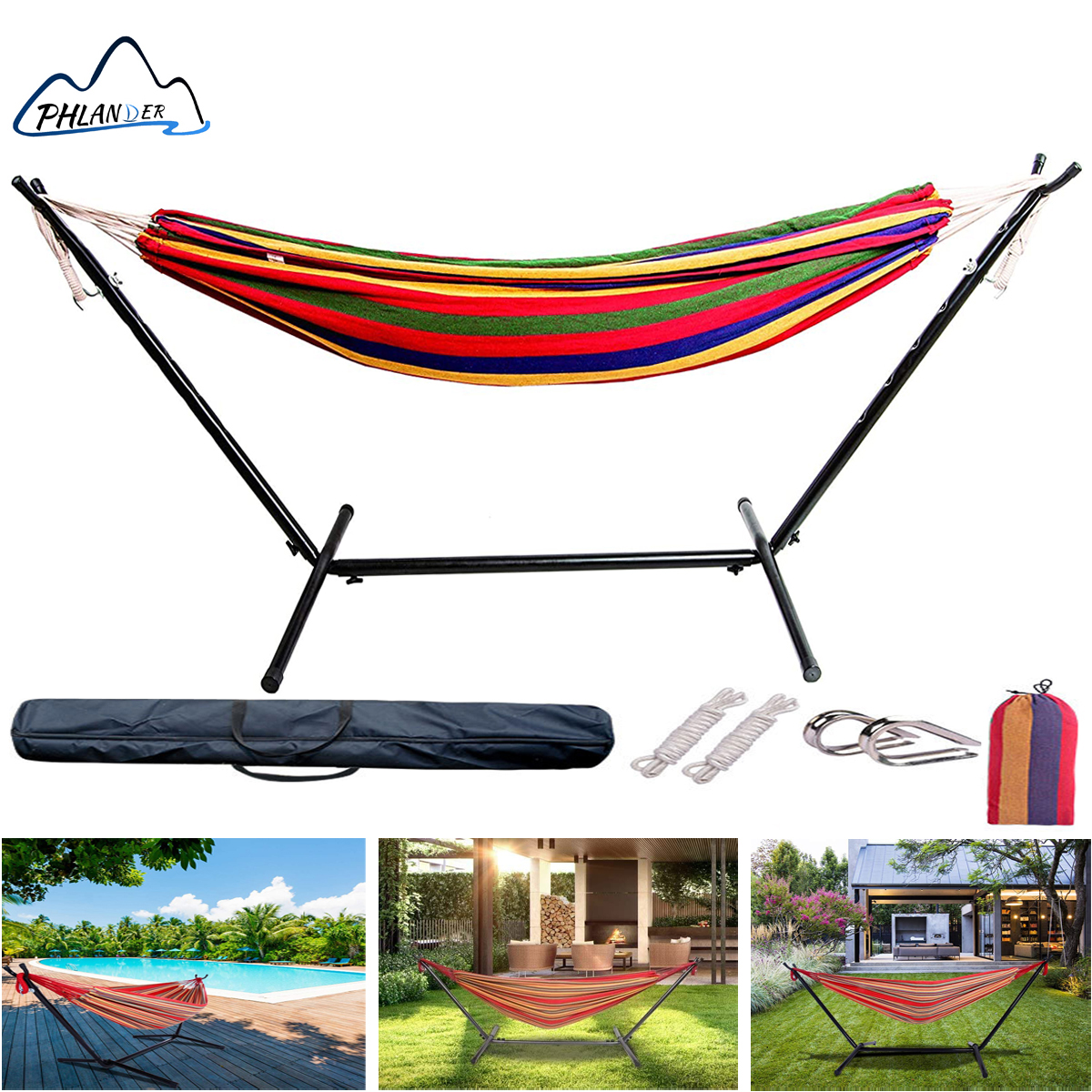 Portable Hammock Stand 2 Person 660Lbs Capacity Heavy Duty Steel ...