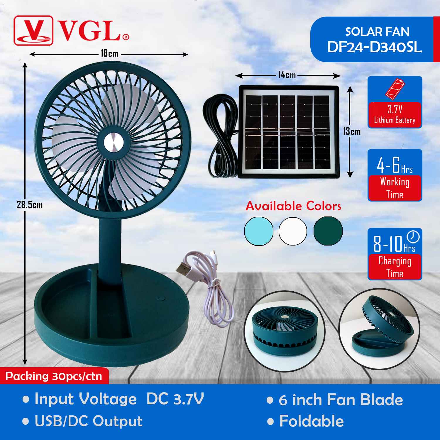 FREE SHIPPING VGL Rechargeable DESK Fan with solar panel | Lazada PH