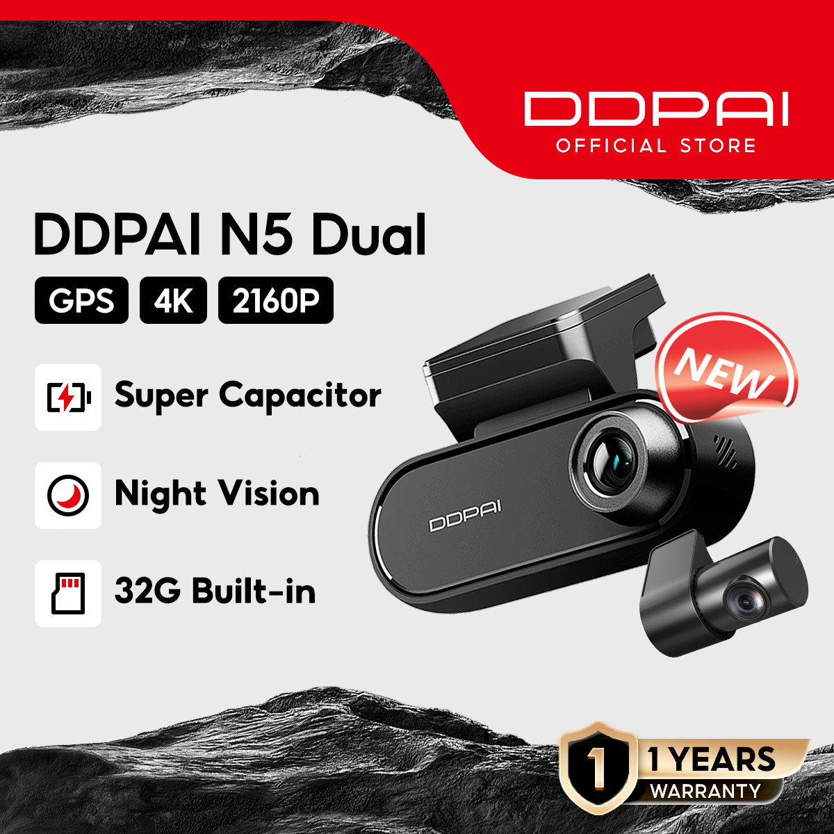 DDPAI N5 Dual DashCam 4K Ultra HD GPS Mapping D² Dual-Channel Storage ...