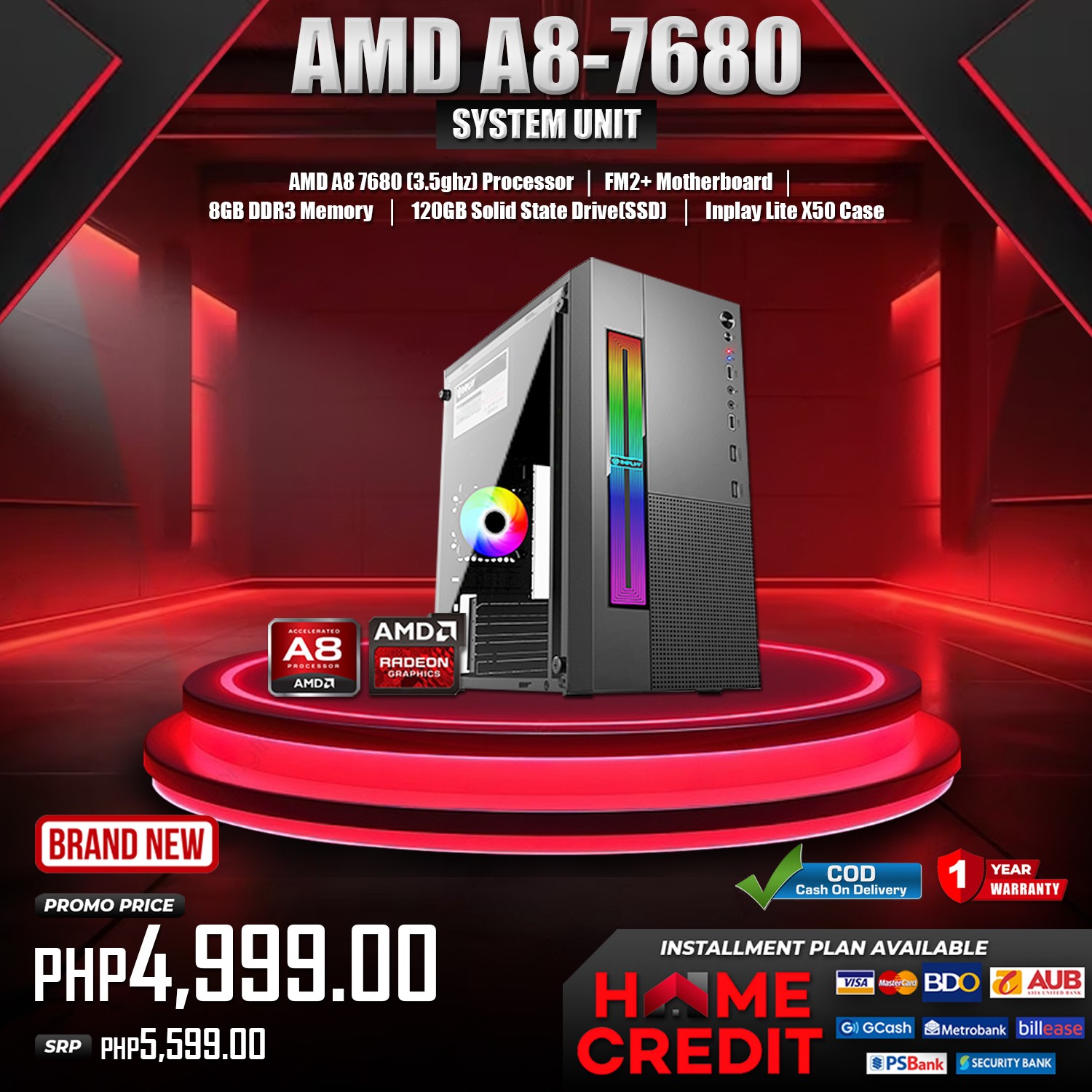 BRANDNEW System Unit CPU Standard Casing-AMD A8 7680 3.5ghz-8gb DDR3 ...