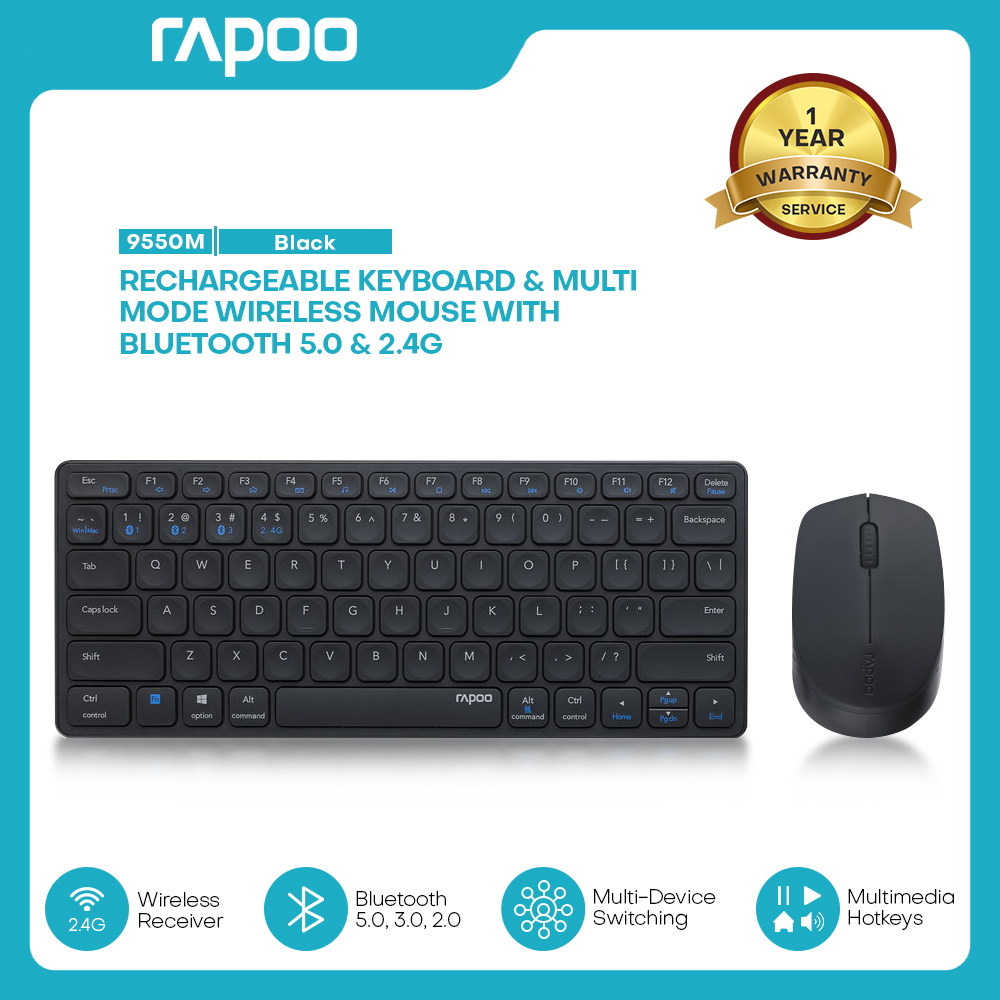 RAPOO 9050M / 9550M Multi-Devices Wireless Keyboaard and Mouse Set ...