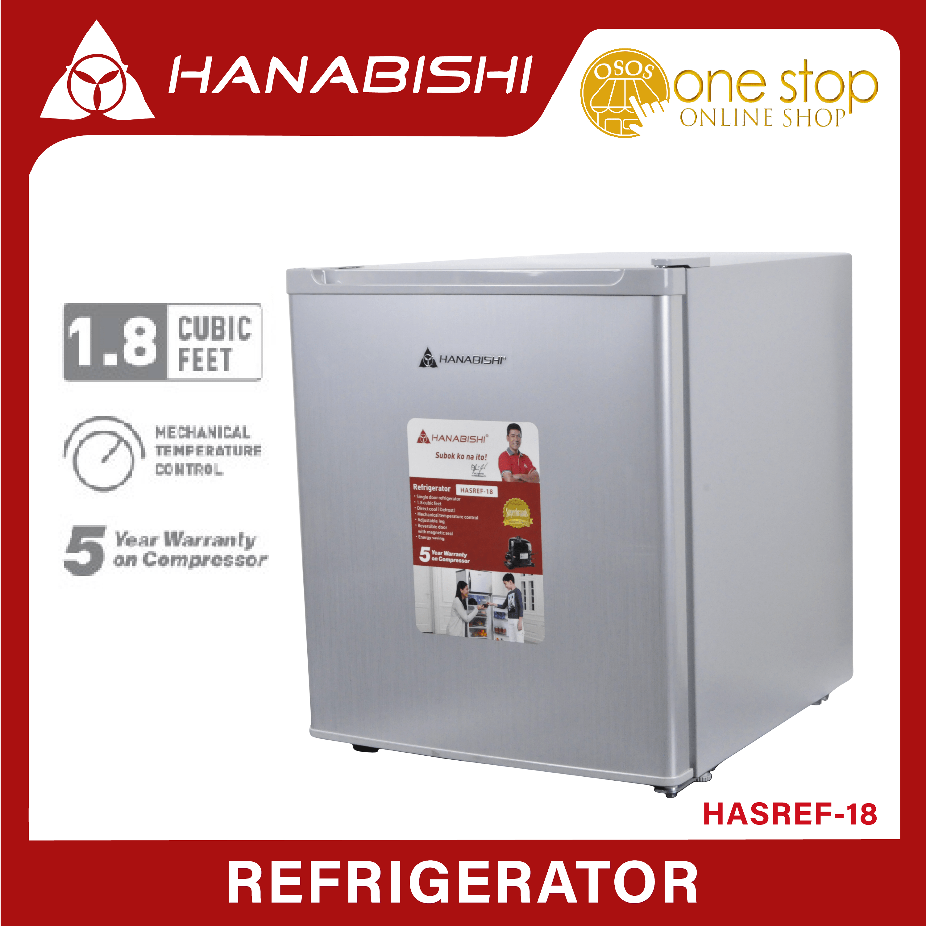 HANABISHI Original 1.8 Cubic ft. Single Door Refrigerator Ref HASREF-18 ...