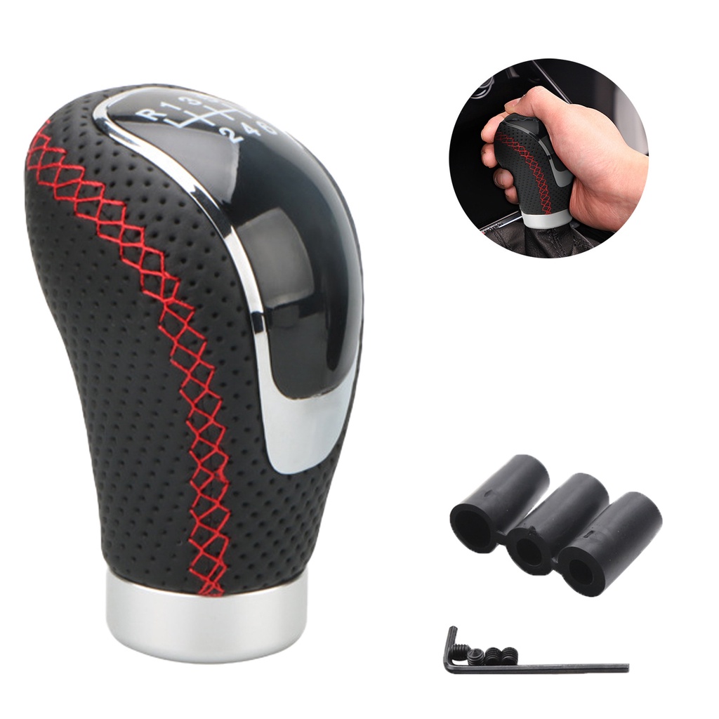 AUTOFun 5 Speed Black Stitching Leather Manual Car Gear Shift Knob ...