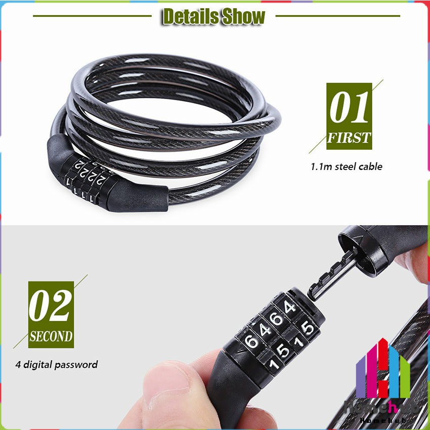 Homehub Bicycle Motorcycle Anti-Theft Security Combination Code Bike ...