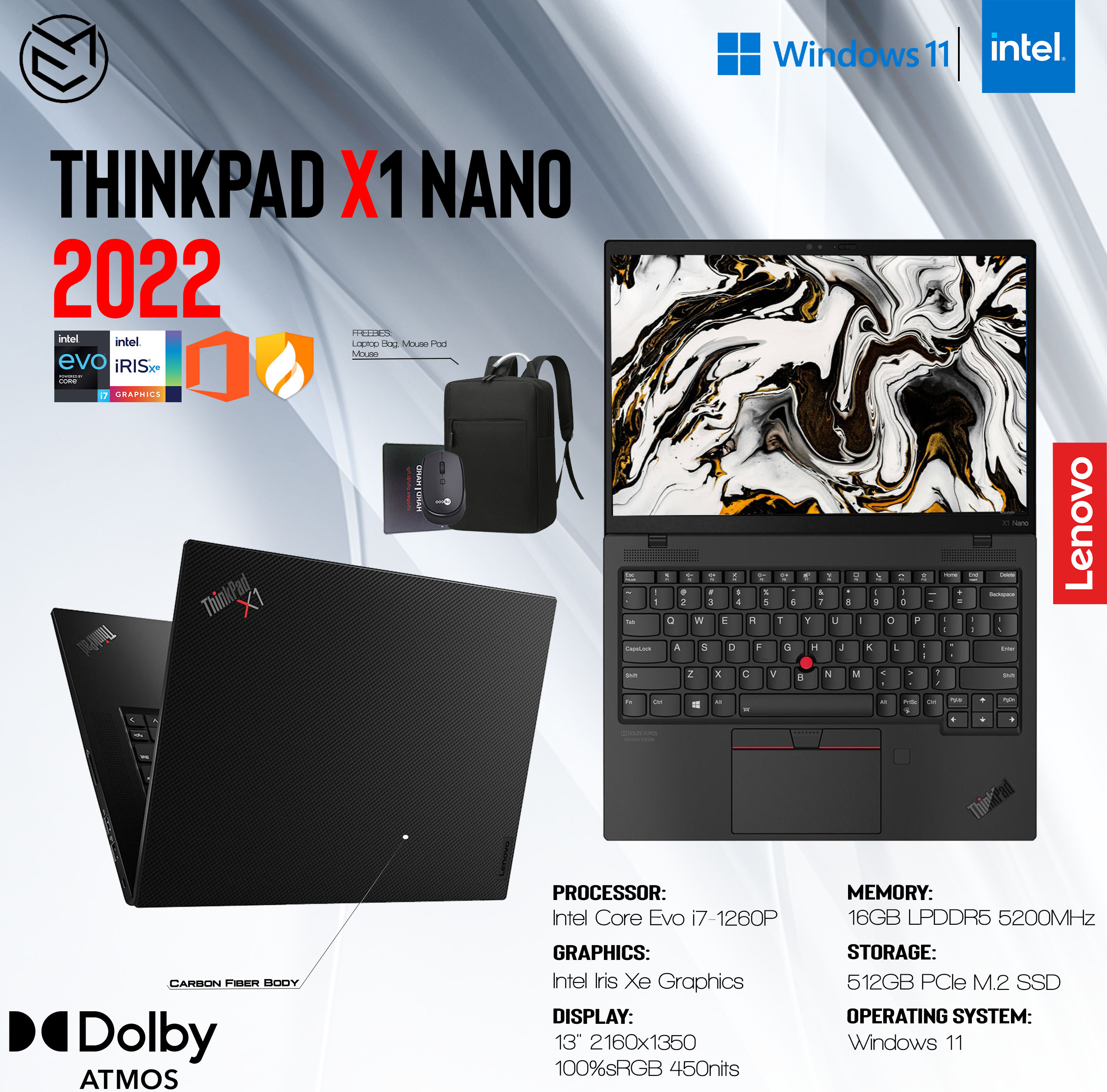 Lenovo ThinkPad X1 Nano 4G Xe Graphics 13" 2160x1350 100%sRGB 450nits ...
