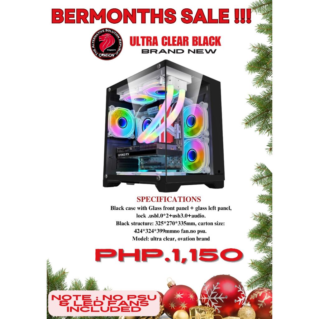 OVATION DESKTOP CASE ONLY HYPER CLEAR /ULTRA CLEAR mATX (NO PSU AND NO ...