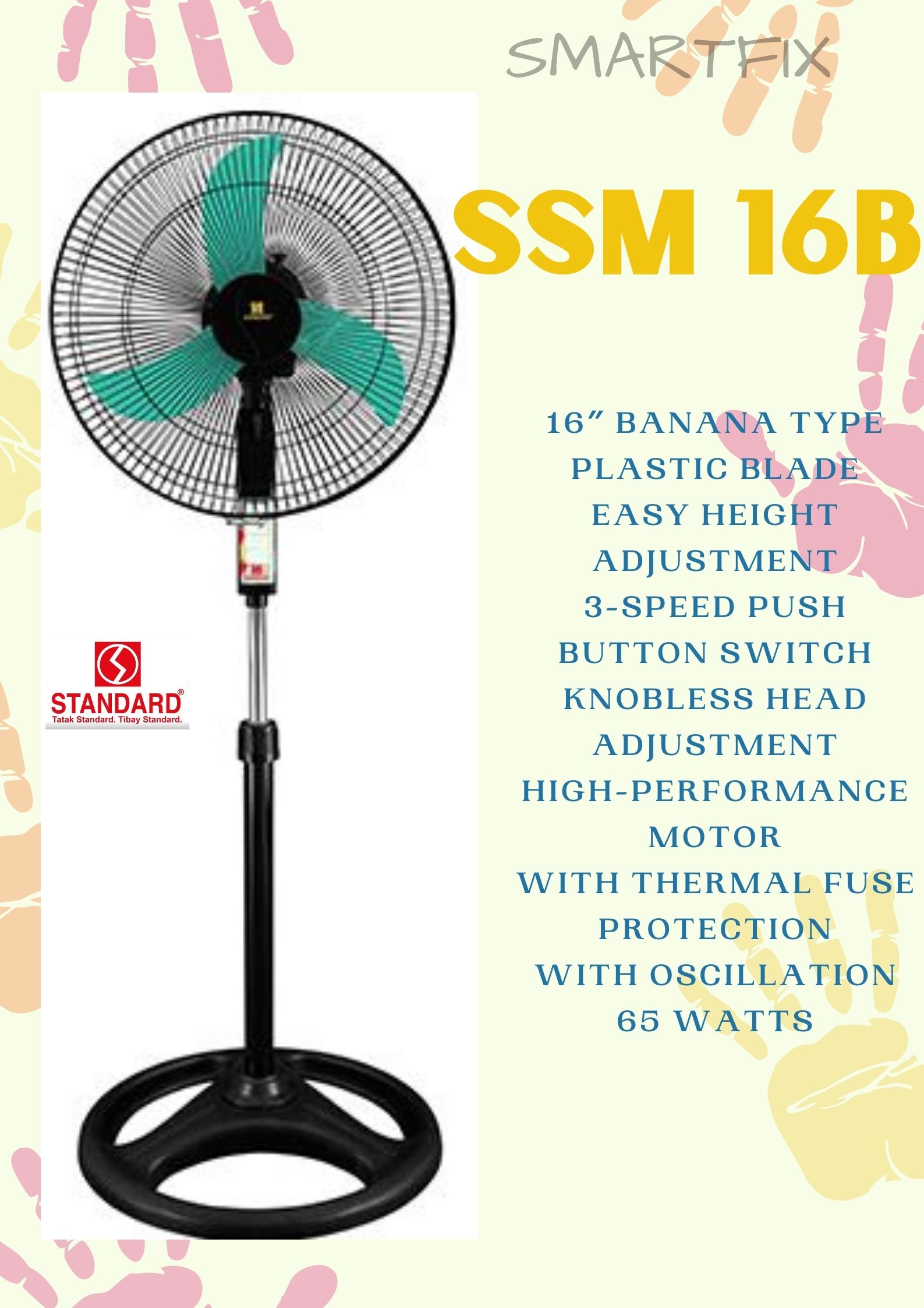 Standard Electric Fan Stand Fan 16" Banana Blade Black Version SSM 16B ...
