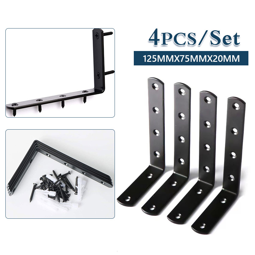4Pcs/set L Shape Wall Bracket Shelf Angle Bracket Cast Iron Heavy Duty ...