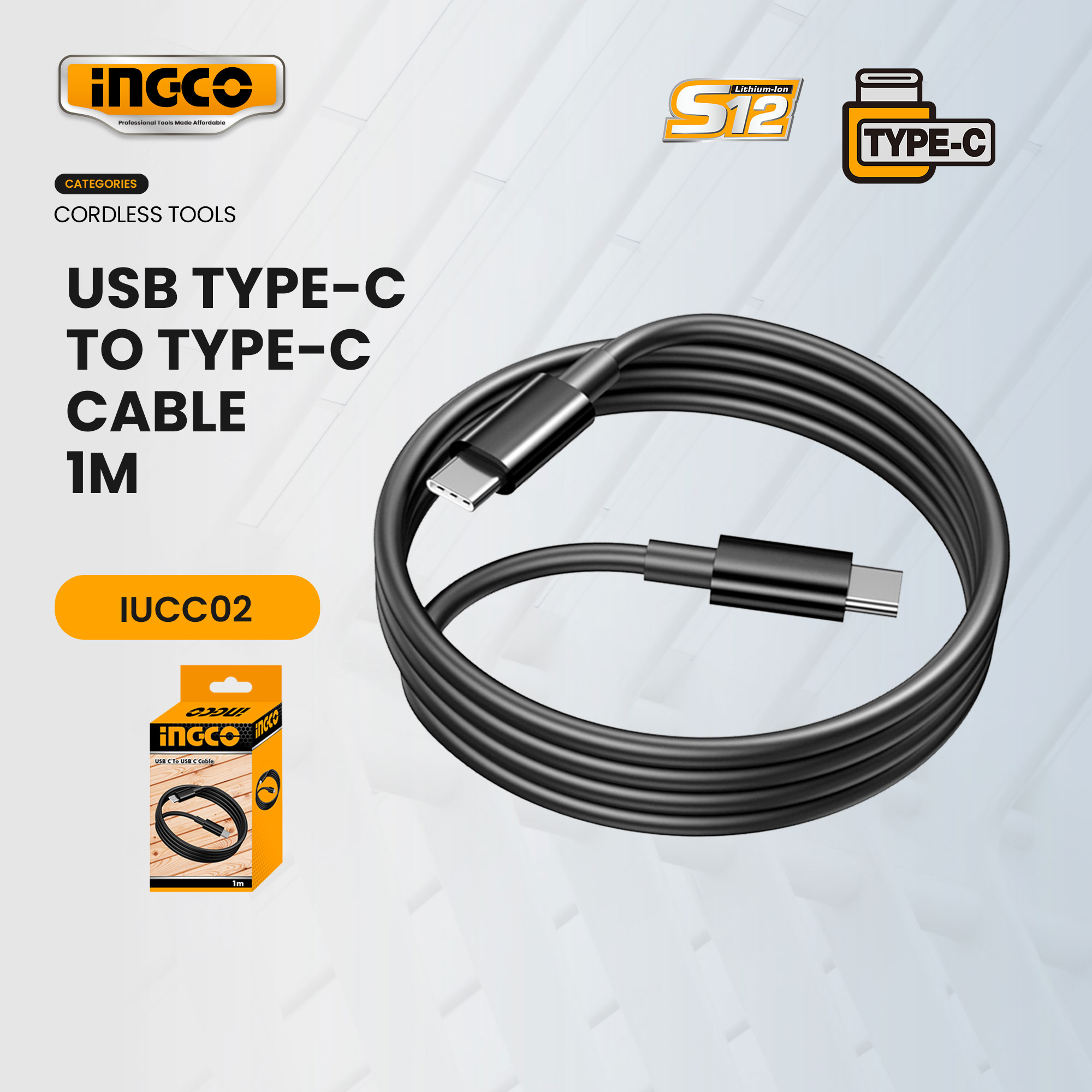 INGCO 1M USB Type-A To Type-C Cable / USB Type-C To Type-C Cable IUCC01 ...
