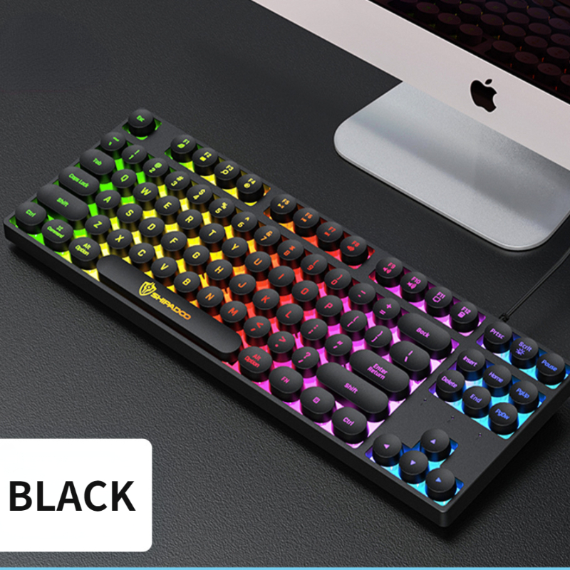 Keyboards Wired 87 Keys Keyboard Punk Round Keycap Backlit Office Game ...