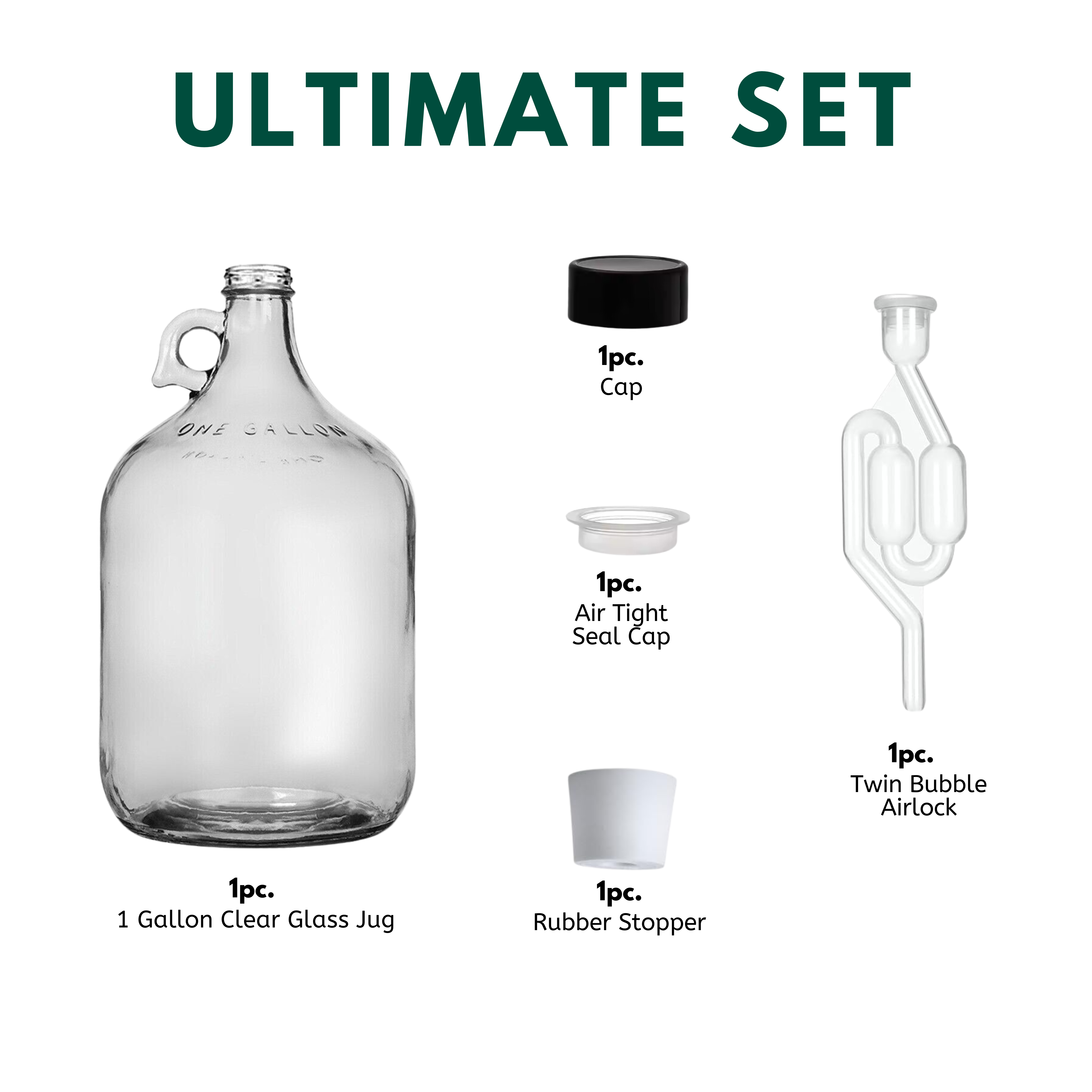 Clean Crave Glass Carboy Fermenting Jug with Handle (1 Gallon) w/ Twin ...
