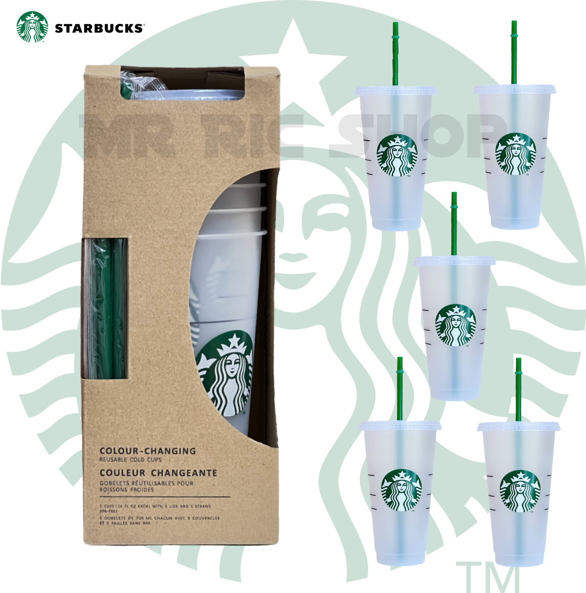 Set of 5 Starbucks Reusable Cold to Go Cup Hard Plastic Venti 24 oz ...