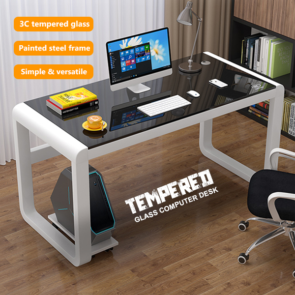 Tempered Glass Computer Table with U-Shape Legs for Bedroom Study room ...