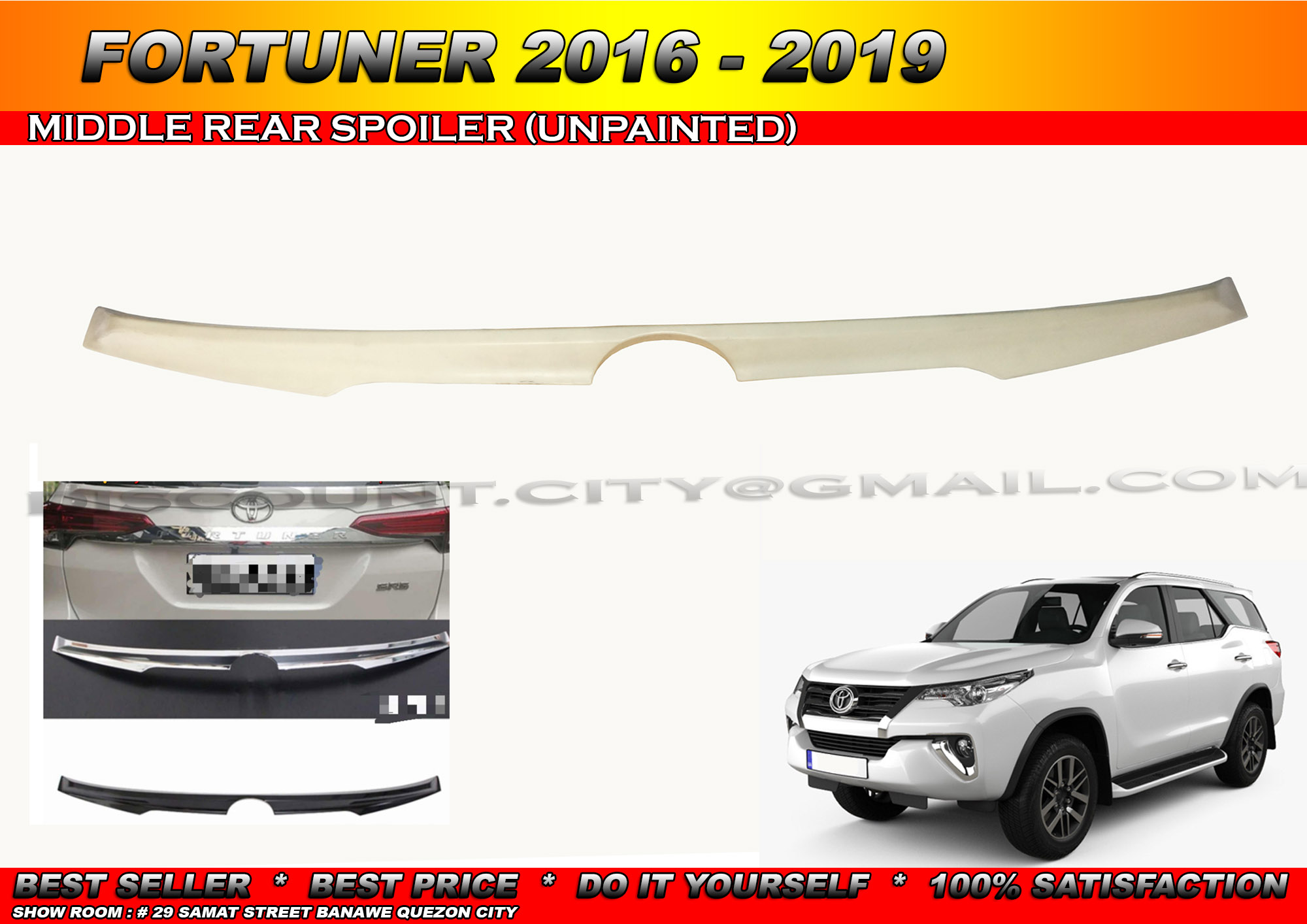 TOYOTA FORTUNER 2016 TO 2020 MIDDLE REAR SPOILER UNPAINTED | Lazada PH