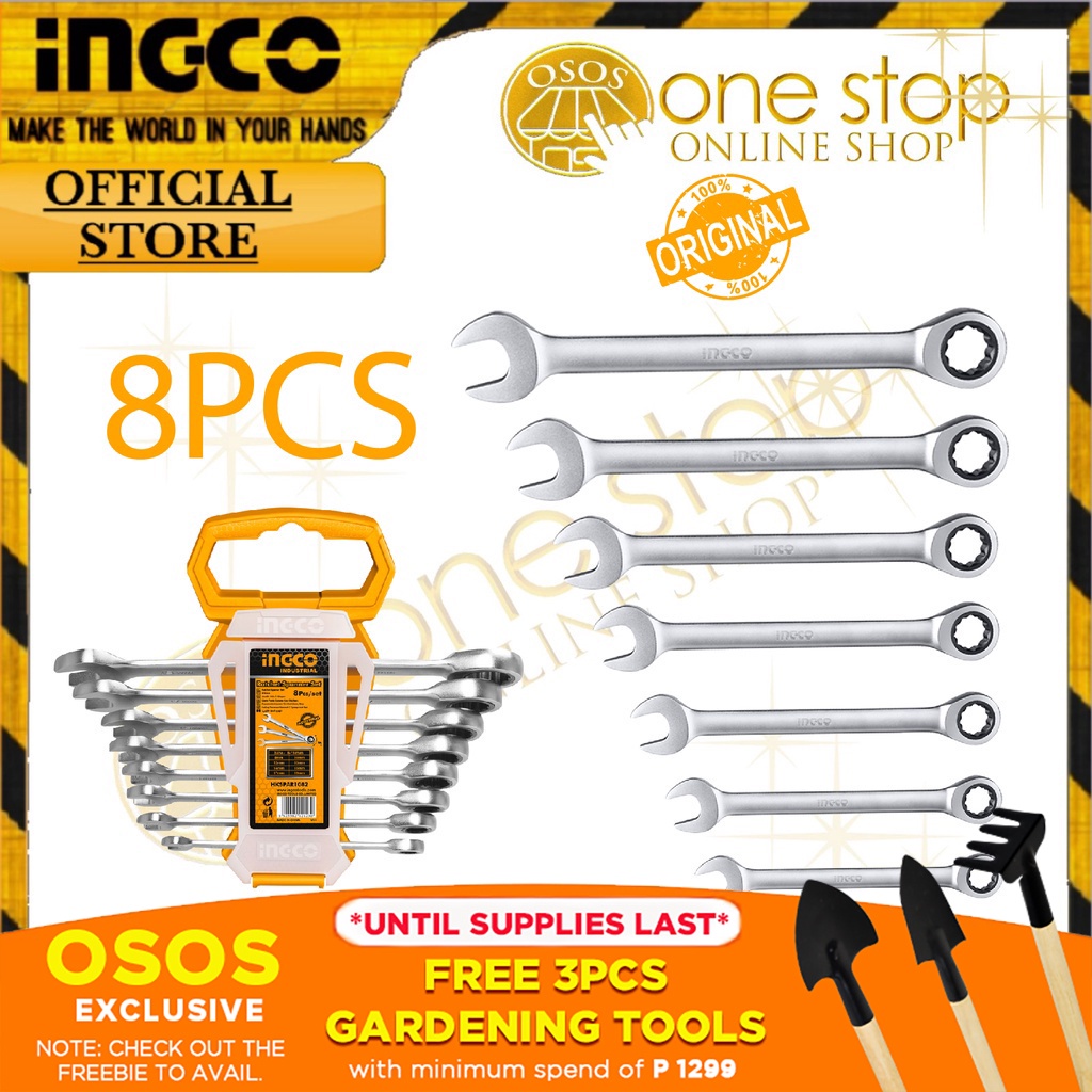 INGCO Industrial 8pcs Ratchet Spanner Set 8-18mm HKSPAR1082 •OSOS ...
