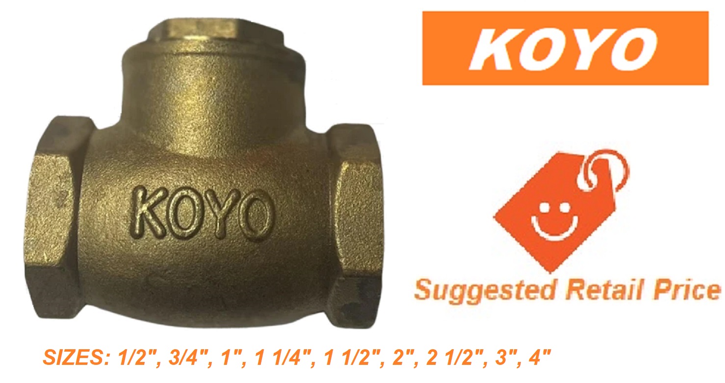 Check Valve Koyo Swing Brass Type, Genuine Parts (inches sizes: 1/2, 3/ ...