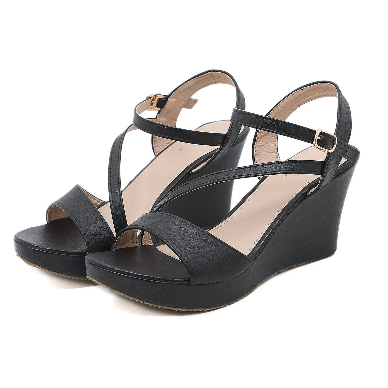 3 inch wedge leather peep toe block heels for women | Lazada PH