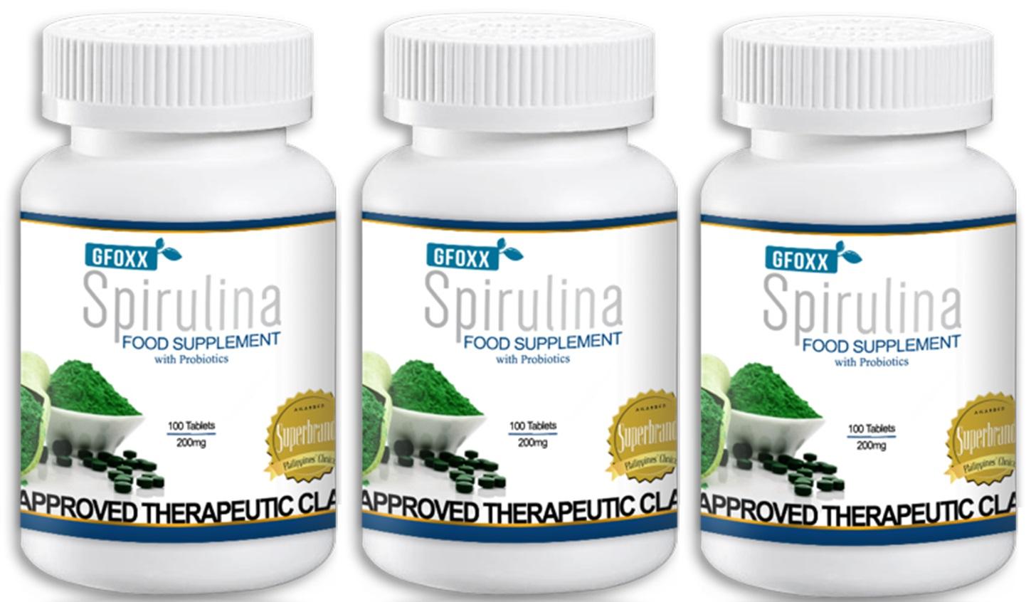 GFOXX SPIRULINA FOOD SUPPLEMENTS WITH PROBIOTICS 100 Tablets [ 3 ...
