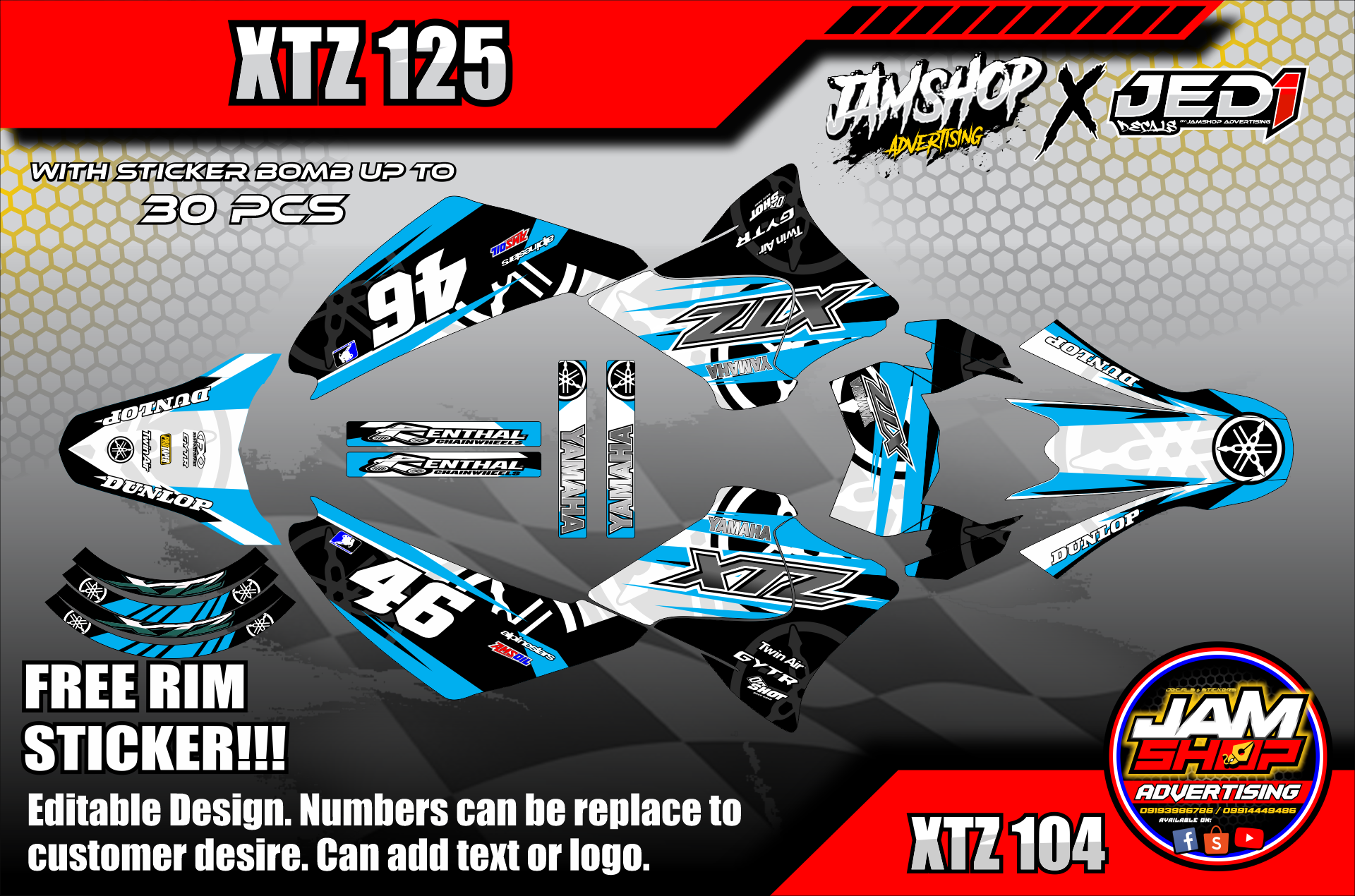 Yamaha XTZ125 Full Decals w/ FREE Rim Sticker - Limited Edition Designs ...
