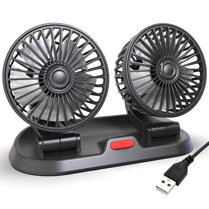 USB Double Headed Car Fan 360° Rotatable 2 Speed Adjustable Electronic ...