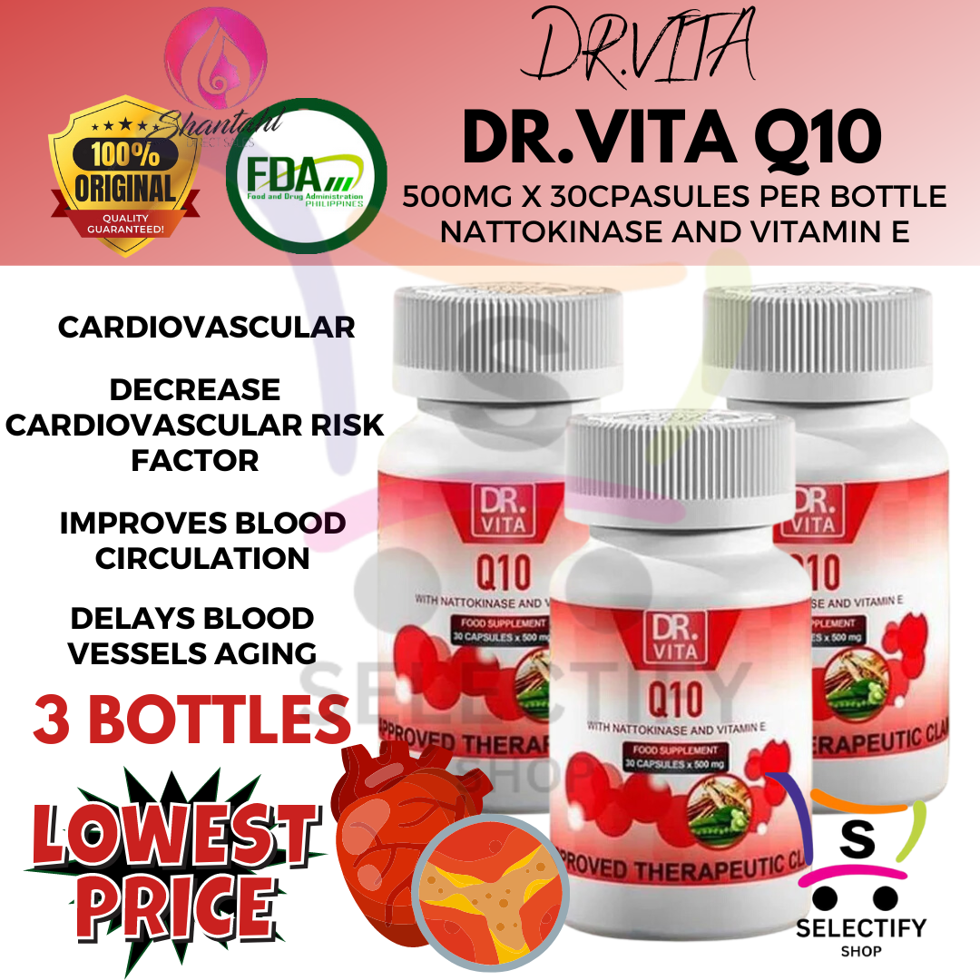 Dr. Vita Q10 original food supplement for heart with Nattokinase and Vitamin E 500mg x 30 ...