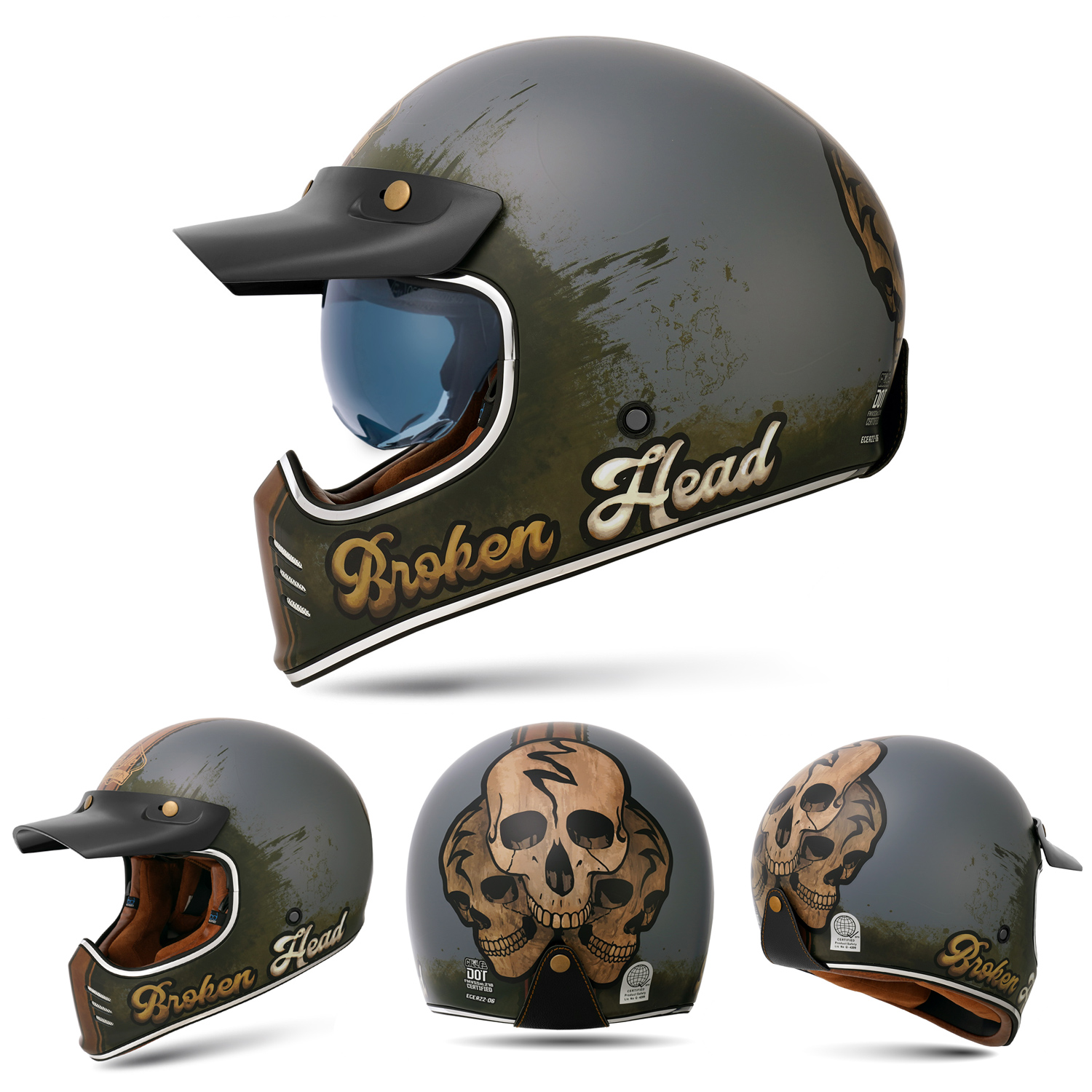 Gille BROE Classic Retro helmet Full Face Helmet Vintage Harley ...