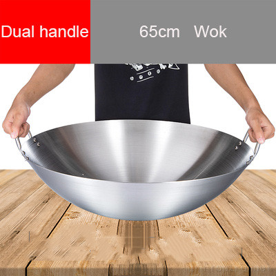 Large-capacity stainless steel wok with double handles, easy to clean, non-stick pan commercial ...
