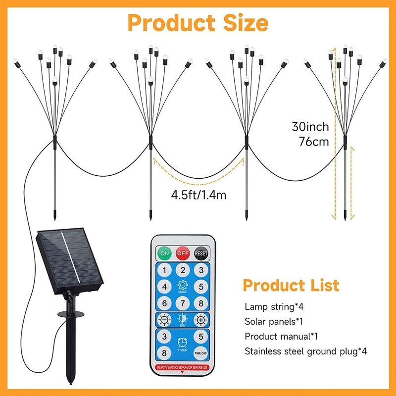 【4PCS】Garden Lights Solar Outdoor Waterproof Firefly Lights Swing ...