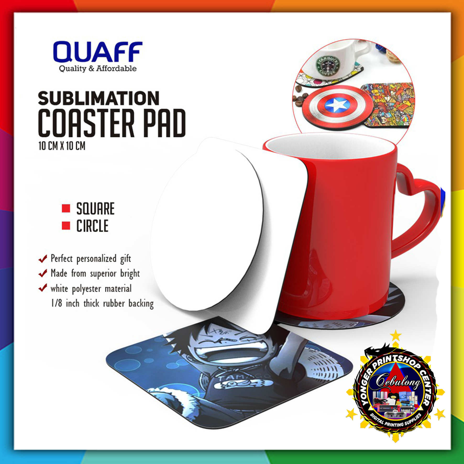 10 PCS QUAFF SUBLIMATION COASTER PAD CIRCLE/SQUARE-CEBULONG YONGER ...