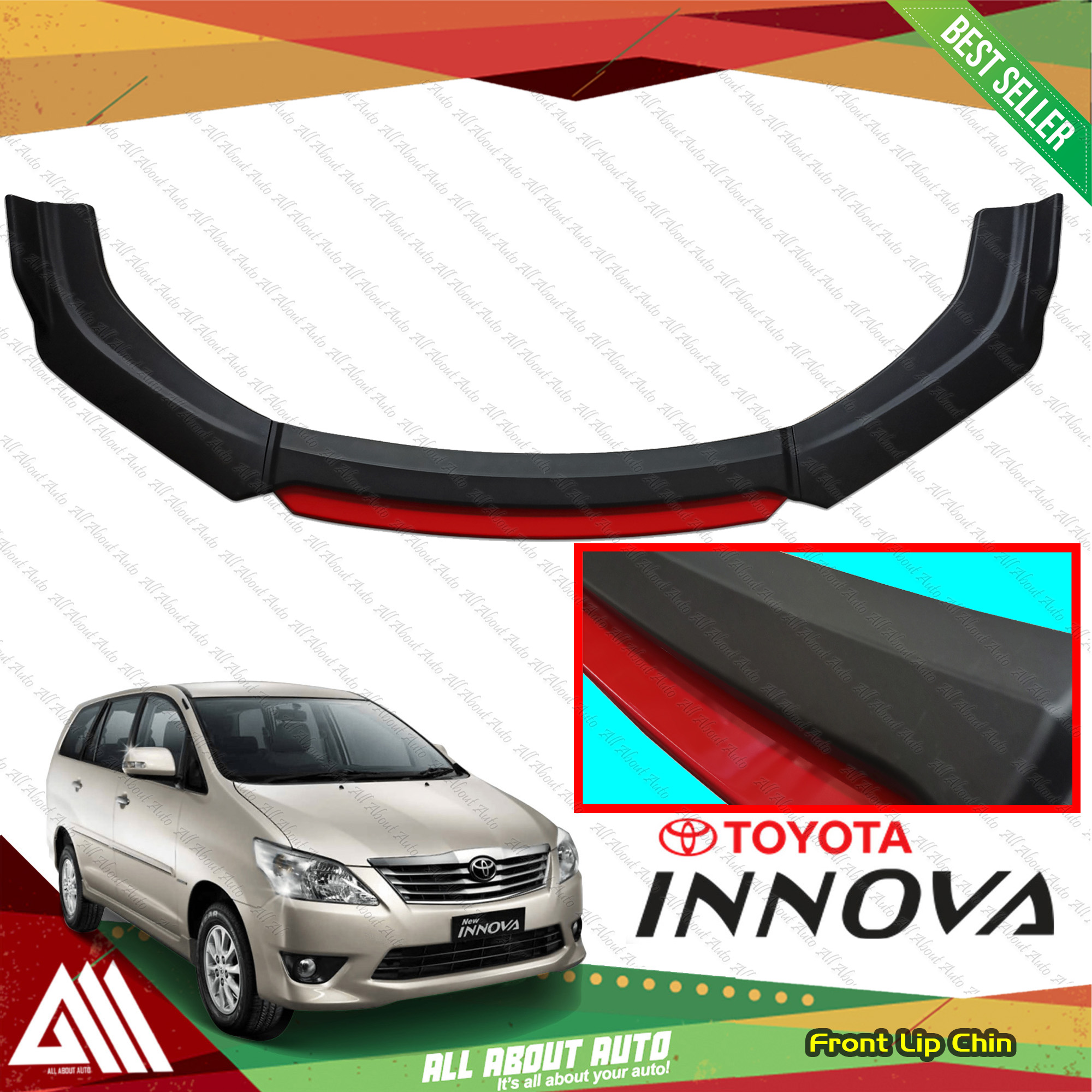 Toyota Innova 2005-2015 Front Bumper Lip Chin (Matte Black and Red ...