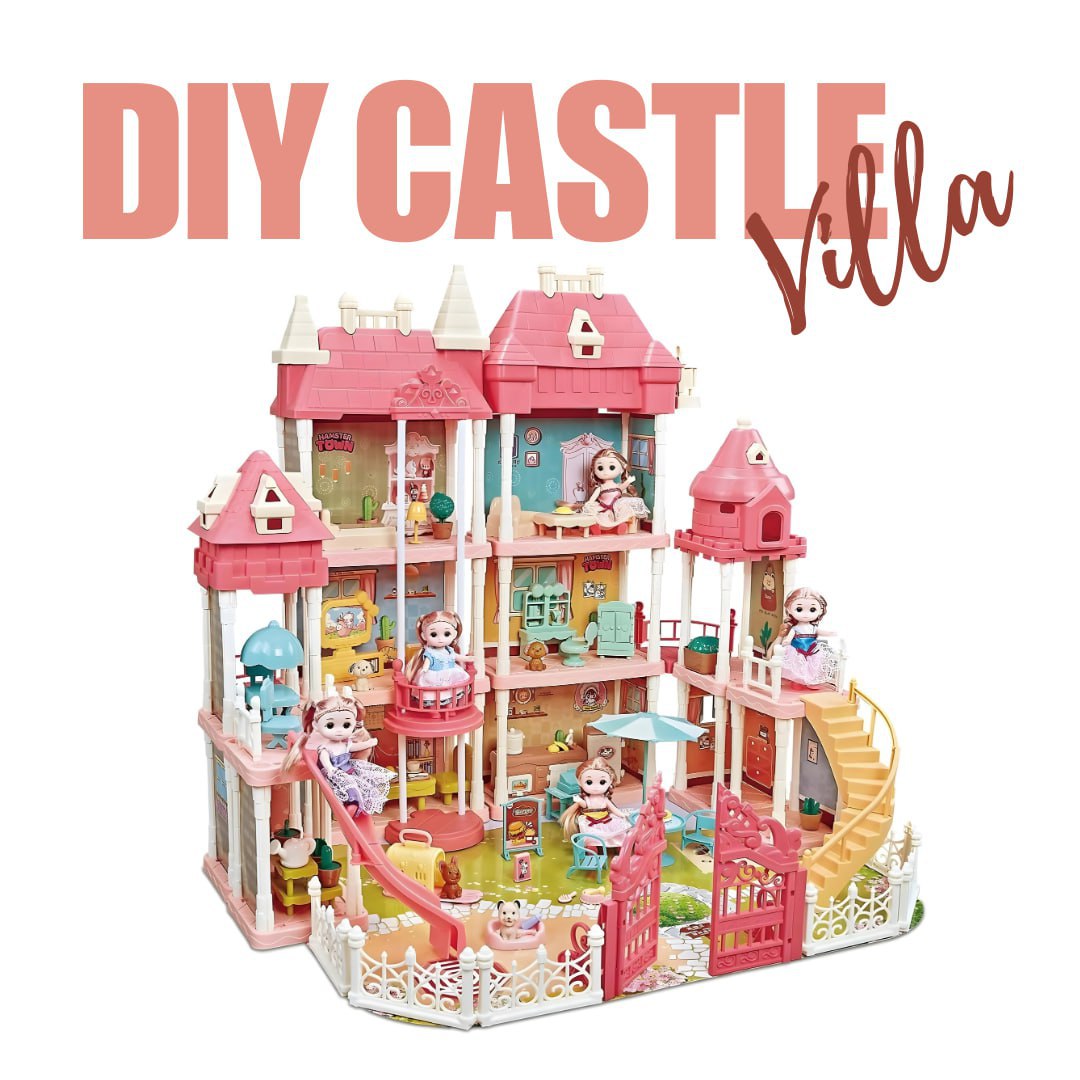 BYJ DIY Castle Villa Princess Dream Dollhouse Pretend Playset for Girls ...