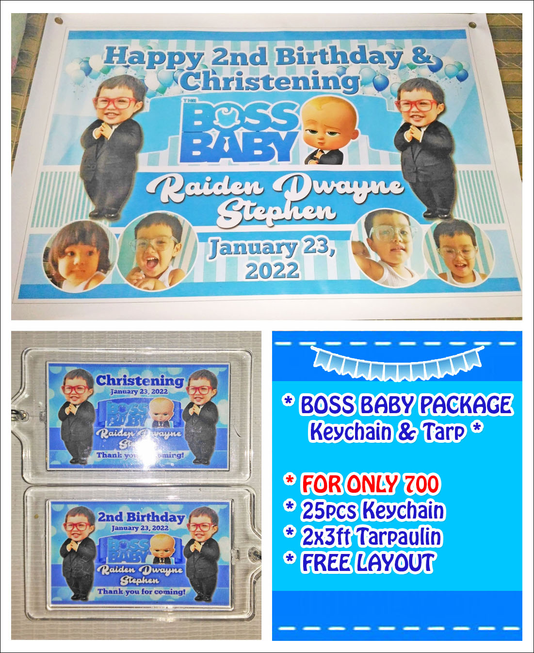 BOSS BABY FreeLayout Keychain Souvenir & Tarpaulin Party Package ...
