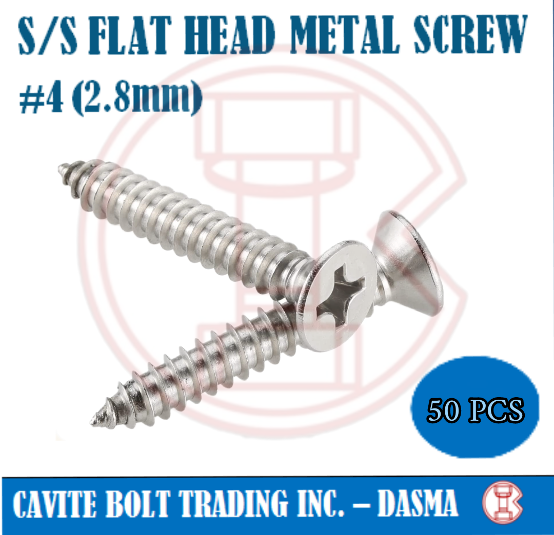 STAINLESS FLAT HEAD METAL SCREW #4 (2.8mm) 50 PCS | Lazada PH