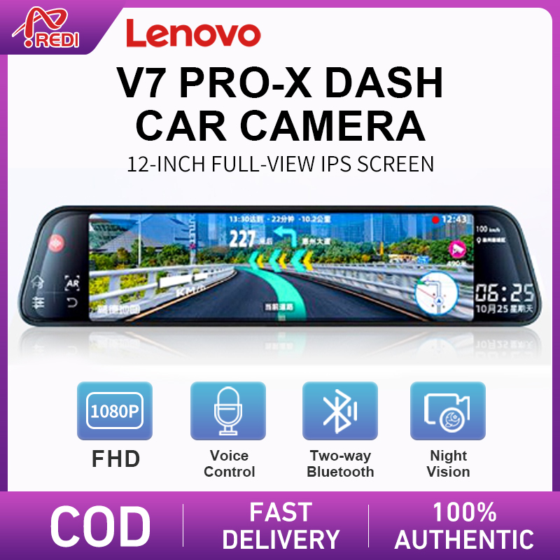Lenovo V7PRO-M 12inch IPS Touch Screen Stream Media Dual Lens FHD Dash Cam | Lazada PH
