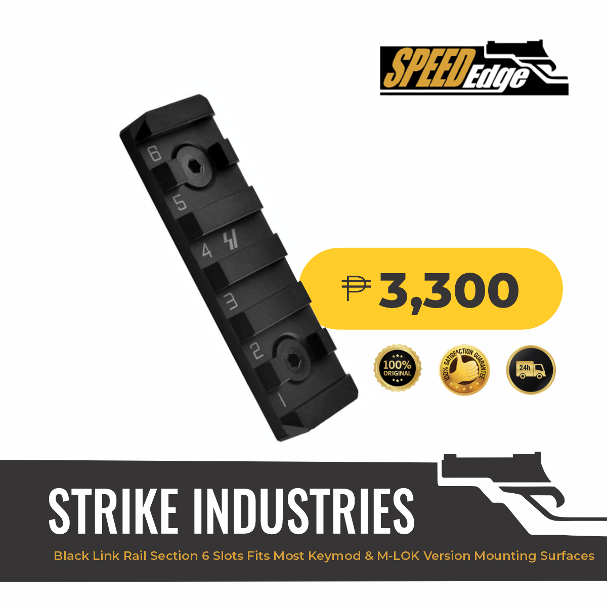 SPEEDEDGE I Strike Industries - Black Link Rail Section 6 Slots Fits Most Keymod & M-LOK Version ...