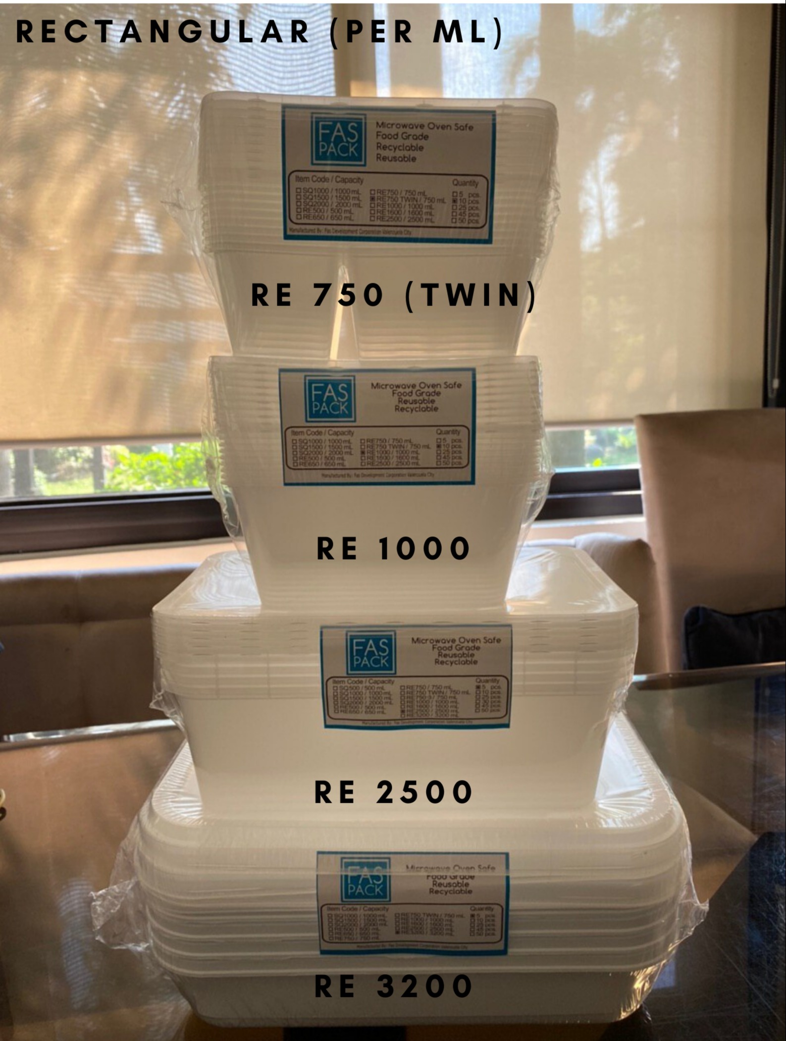 Rectangular Microwavable Container (RE500, RE750, RE1000, RE1600 ...