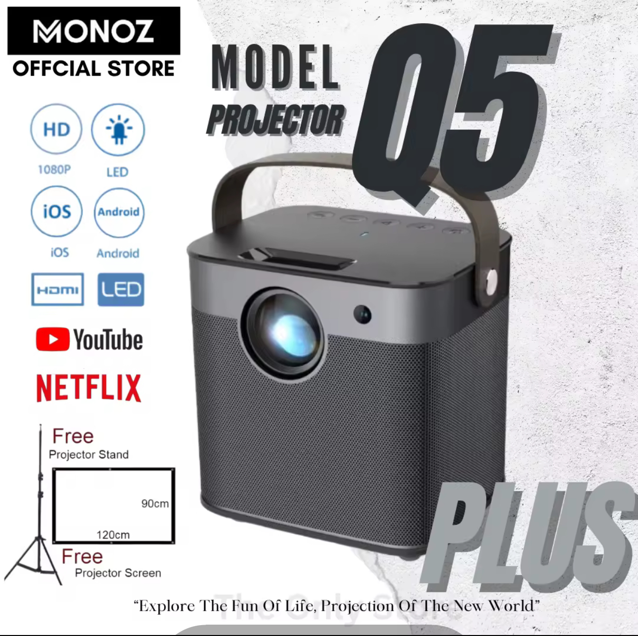 🔥5.5 PROMOTIONS🔥 MONOZ Q5 Plus/Q3 Pro Projector 8K UHD Resolution Built-in Android OS Portable ...