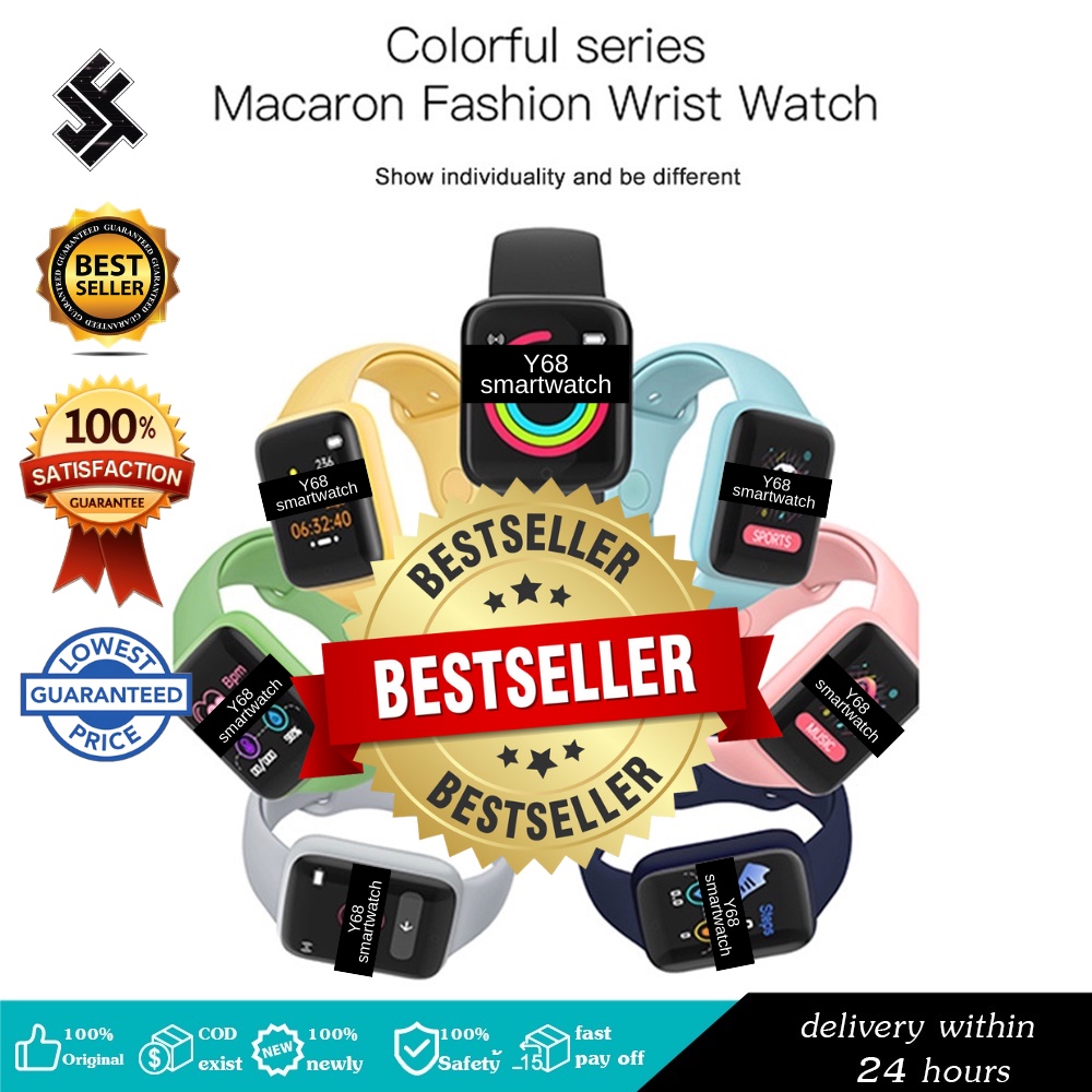 2022 New Macaron Y68 Color Smartwatch D20 Smart Watch 1.44 Inch Bt4.0 ...