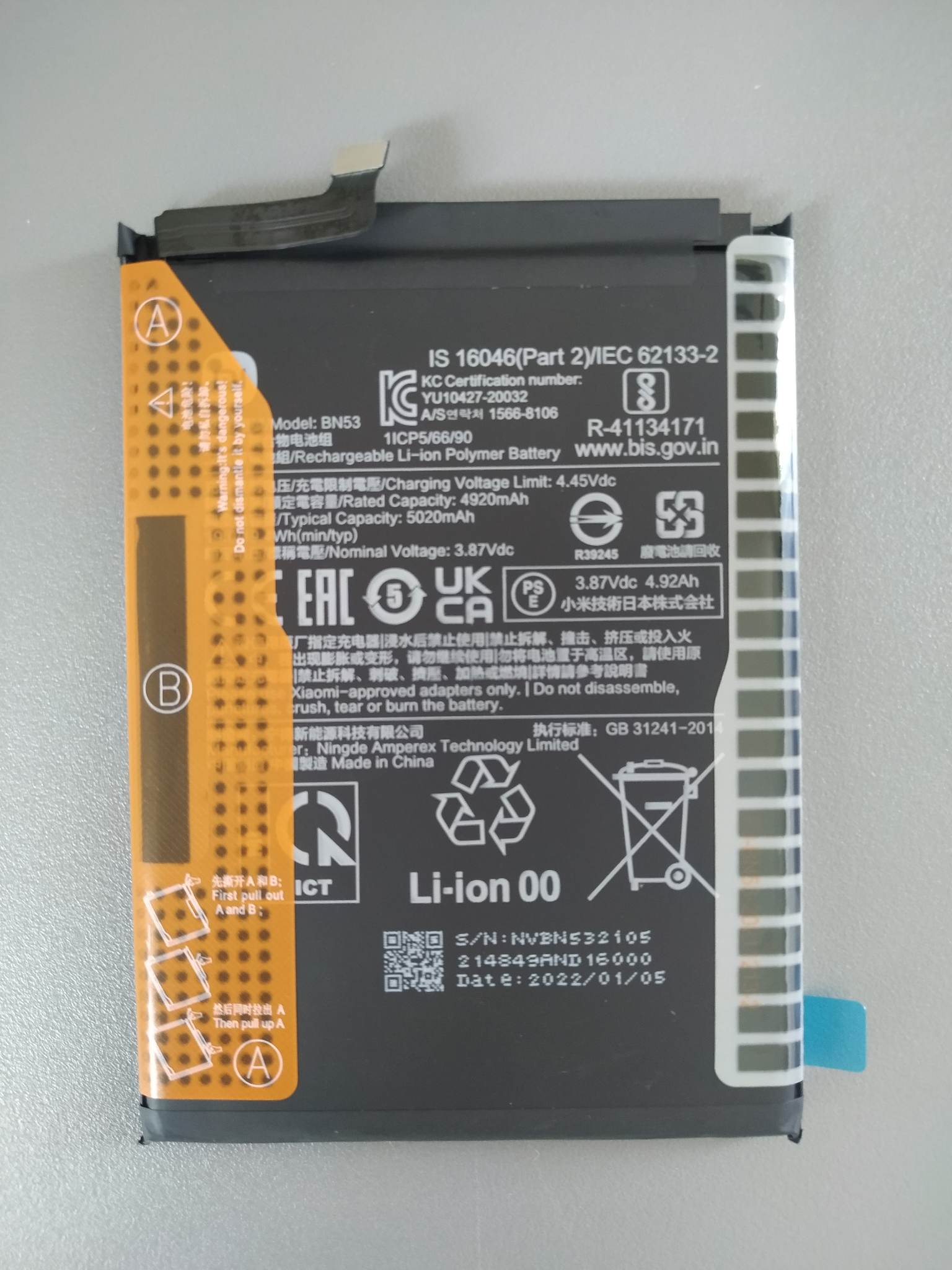 Original xiaomi battery BN53 for Redmi note 10 pro / redmi note 9 pro ...