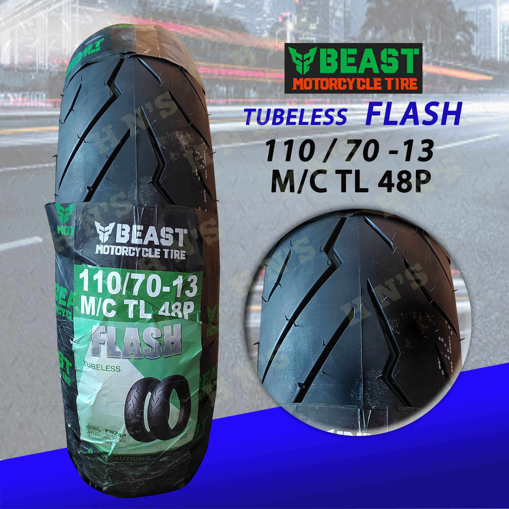 BEAST Flash Tubeless Motorcycle Tires R13 ( 110/70-13 , 130/70-13 ) for ...