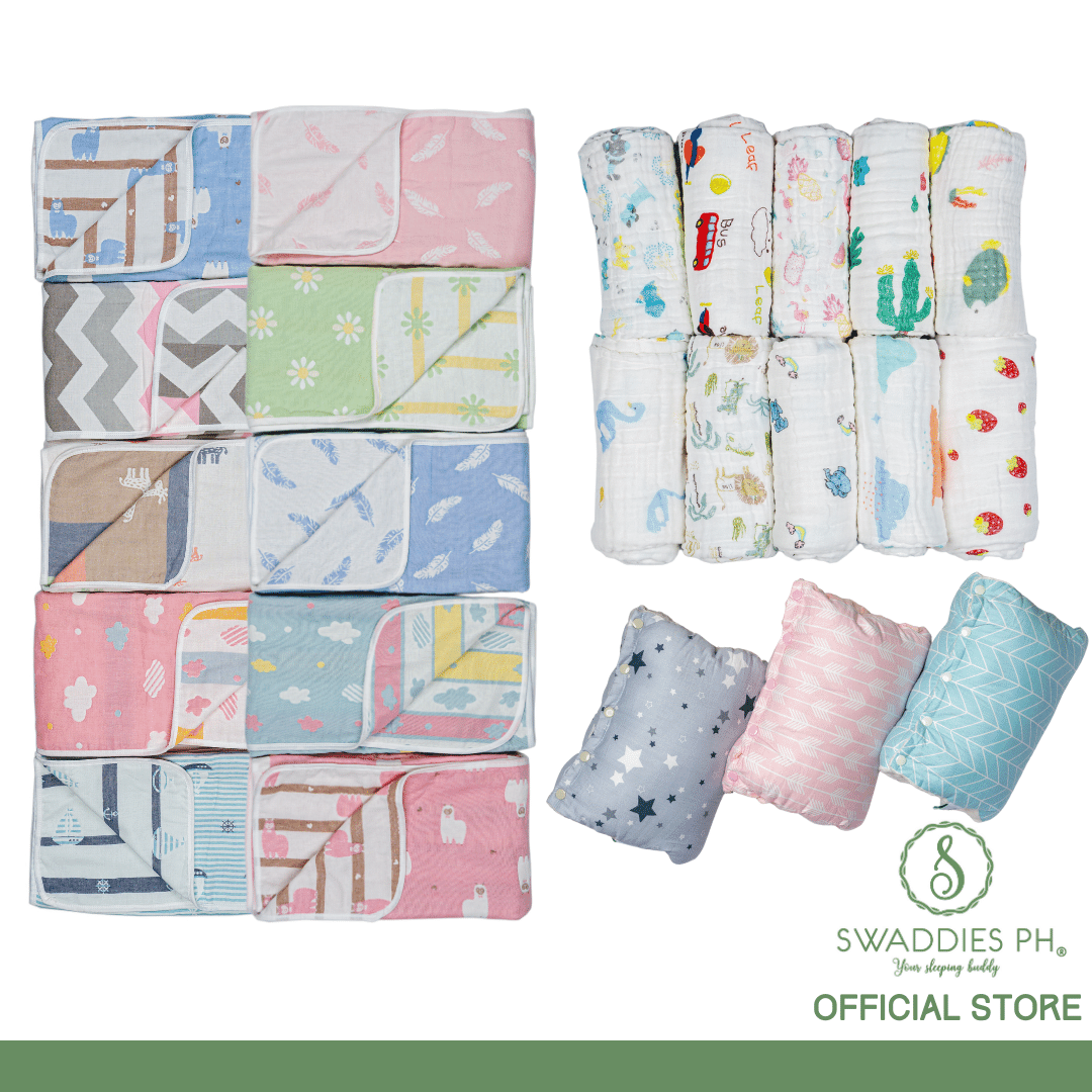 Bundle Promo! Swaddies PH Newborn Bundle B - 1 Multi-purpose Muslin Cloth + 1 Reversible Blanket ...