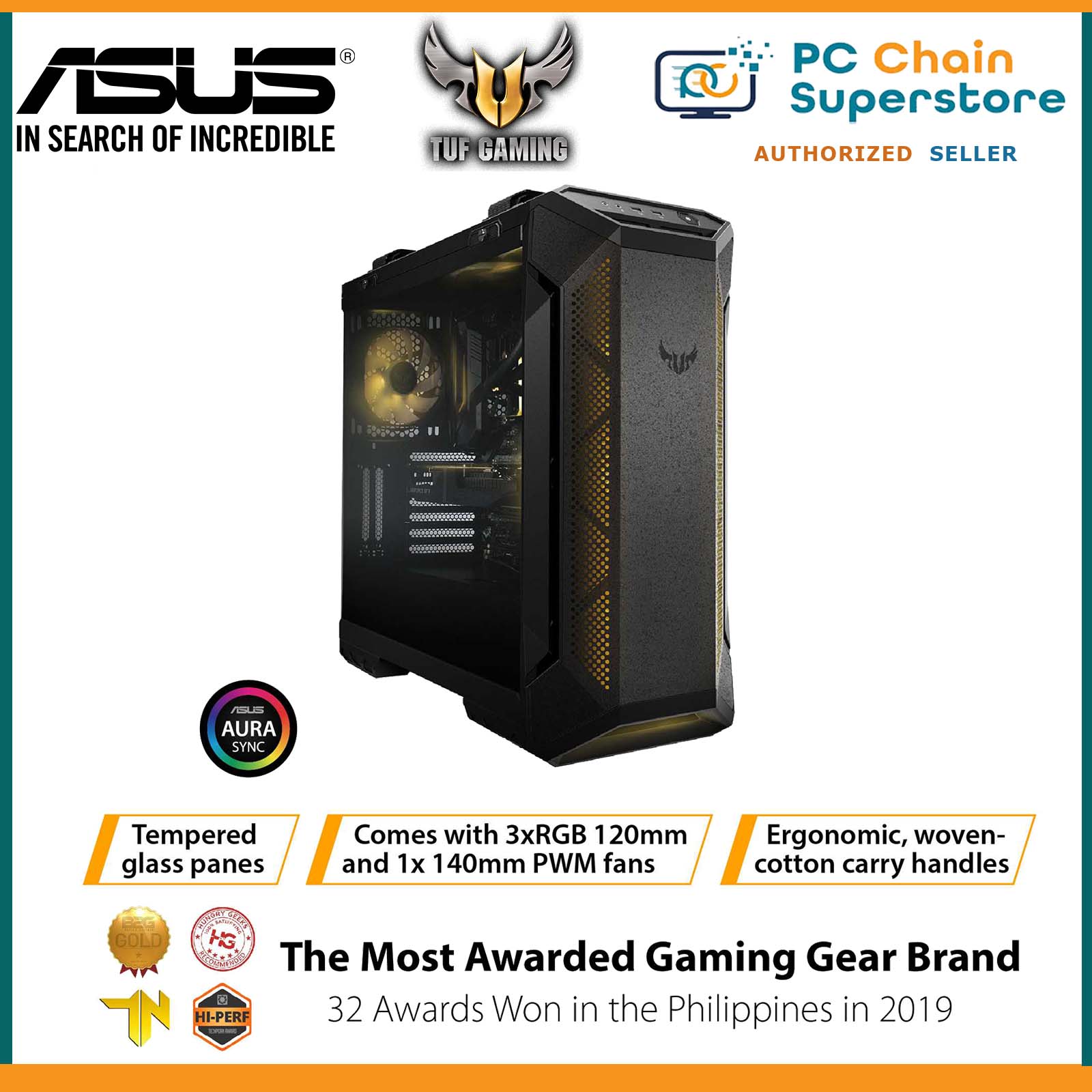 ASUS TUF Gaming GT501 Mid Tower Gaming Case w/ 3 RGB Front Fans & 1 ...