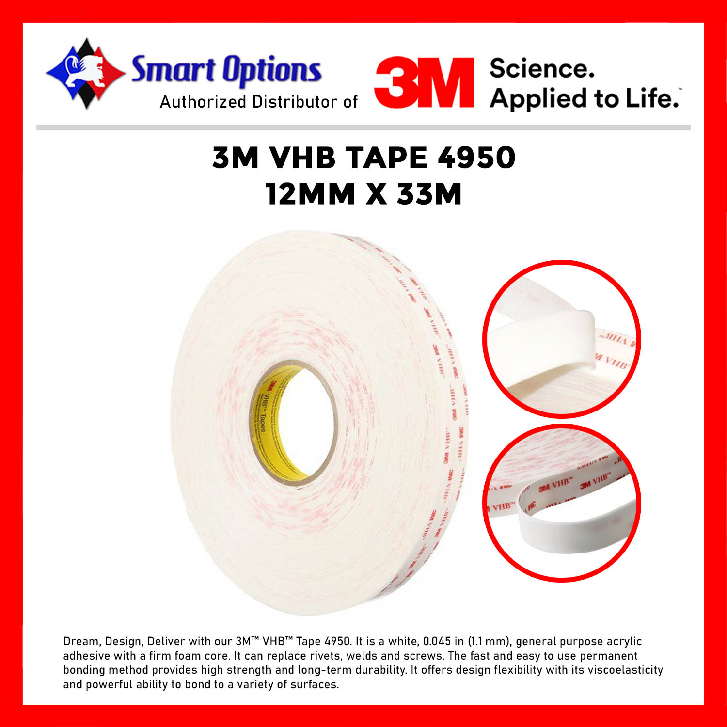 3M VHB Tape 4950 12mm x 33m WHITE | Lazada PH